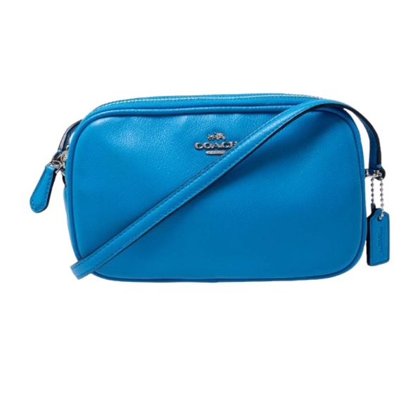 Coach | Bags | Coach Cornflower Blue Sadie Pebble Leather Double Zip ...